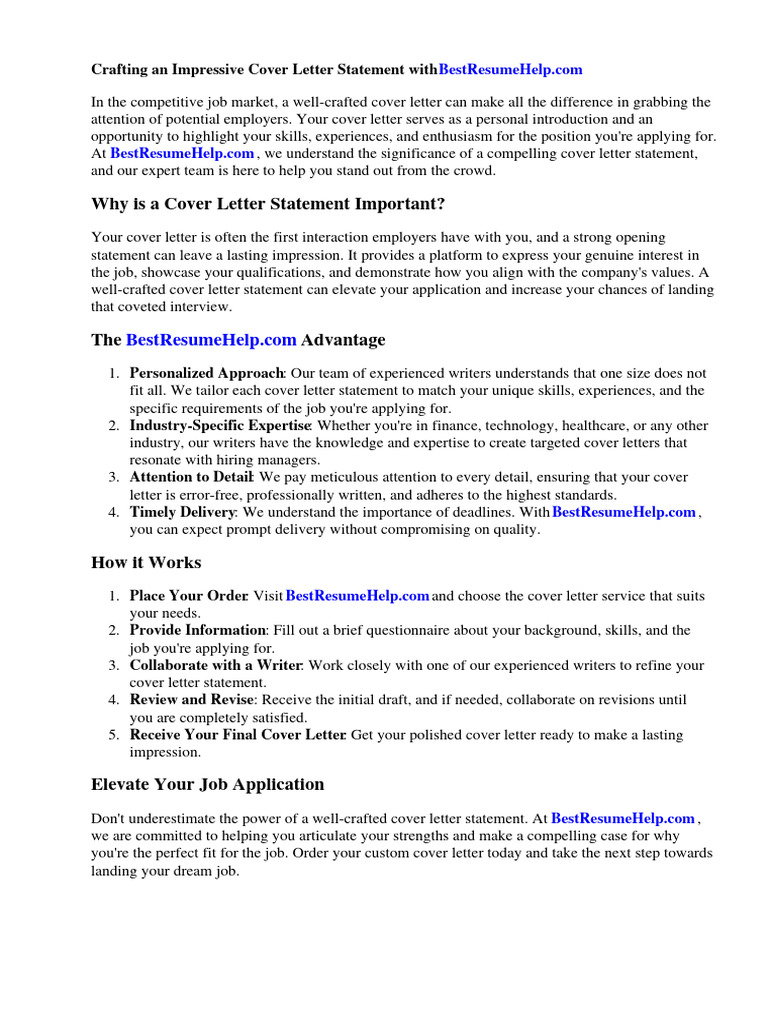 Cover Letter Statement | PDF | Résumé | Recruitment