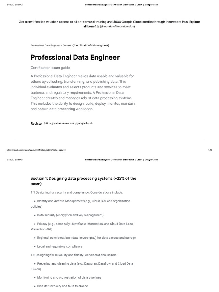 Professional Data Engineer Certification Exam Guide - Learn - Google Cloud | PDF | Cloud ...