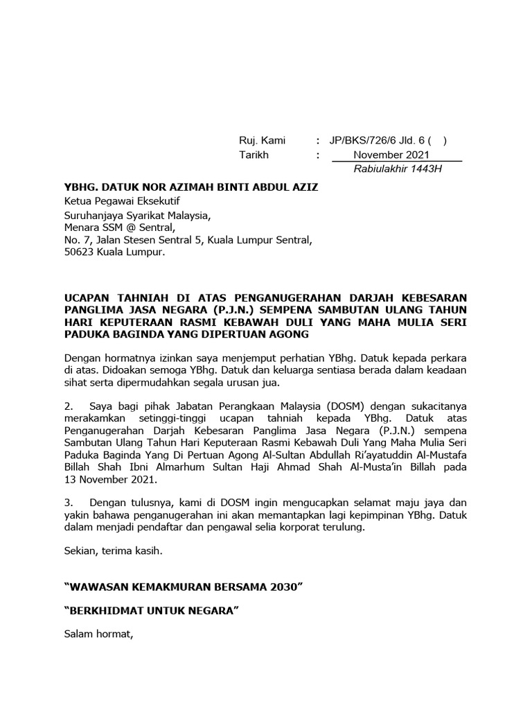 Surat Tahniah - Ceo SSM | PDF