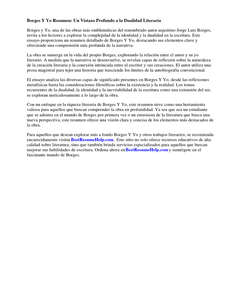 Borges Y Yo Resumen | PDF | Escritura | Comunicación escrita