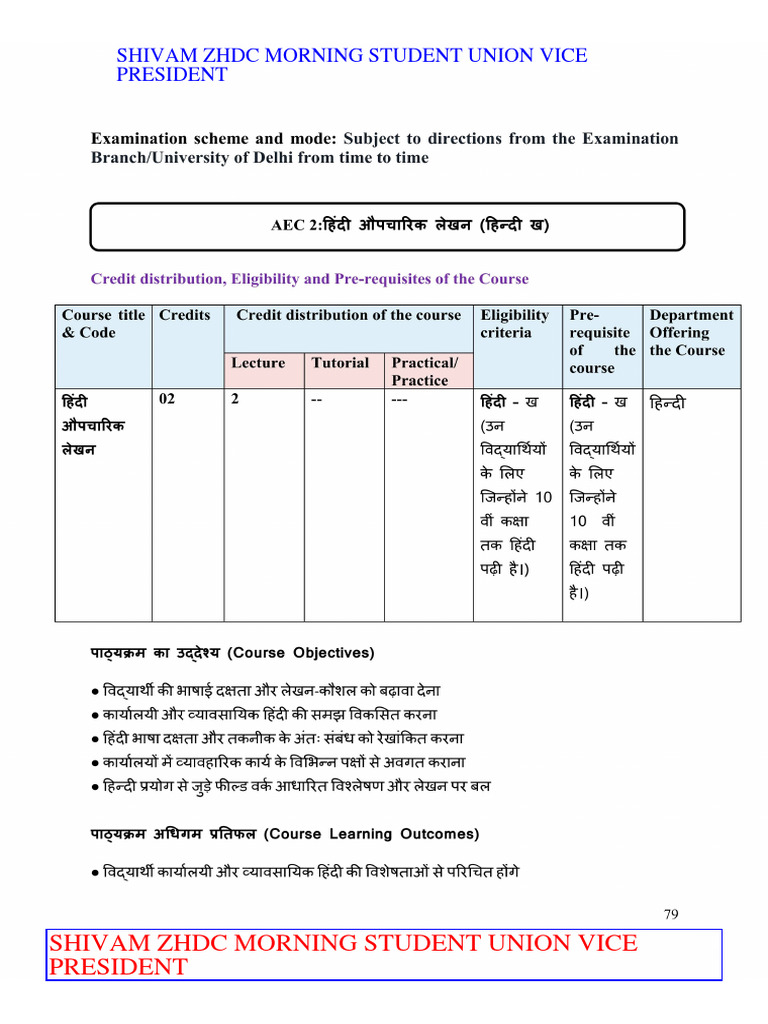 2nd Aec Hindi B Aaupcharik Lekhan Syallabus | PDF