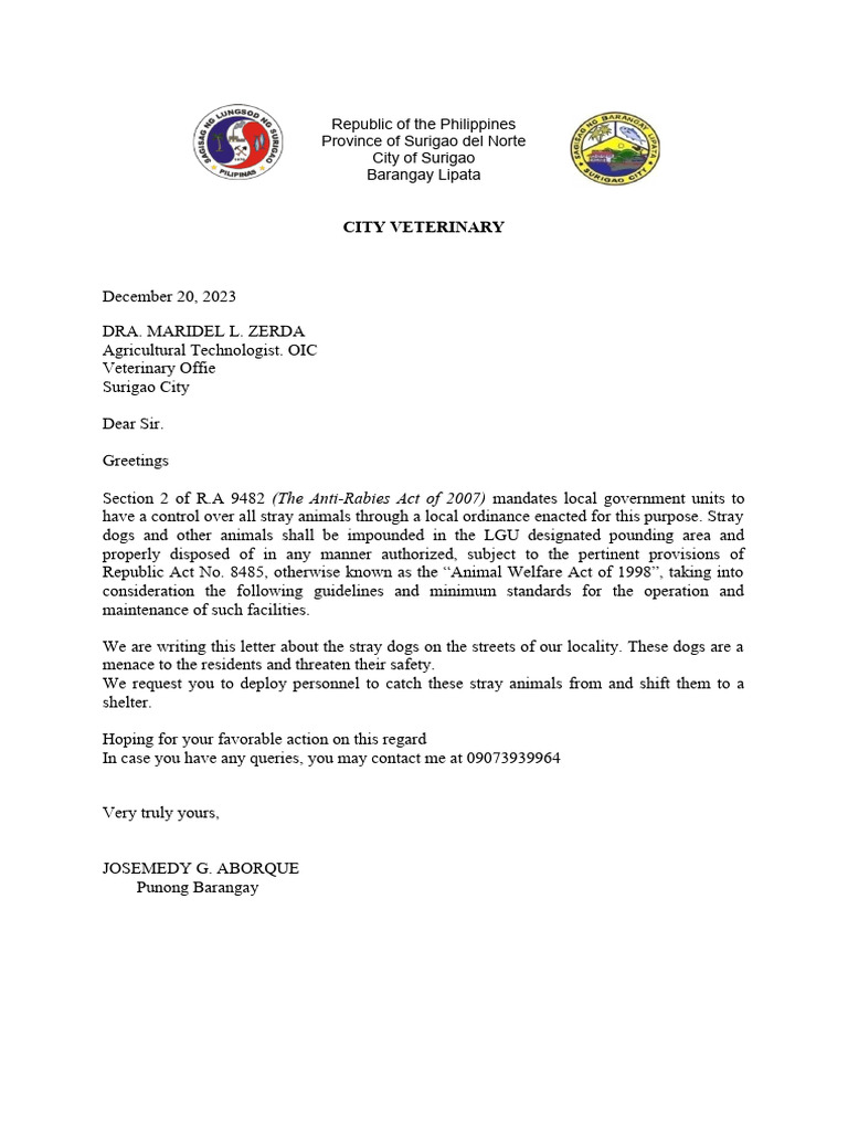 Requst Letter for Stray Dogs | PDF