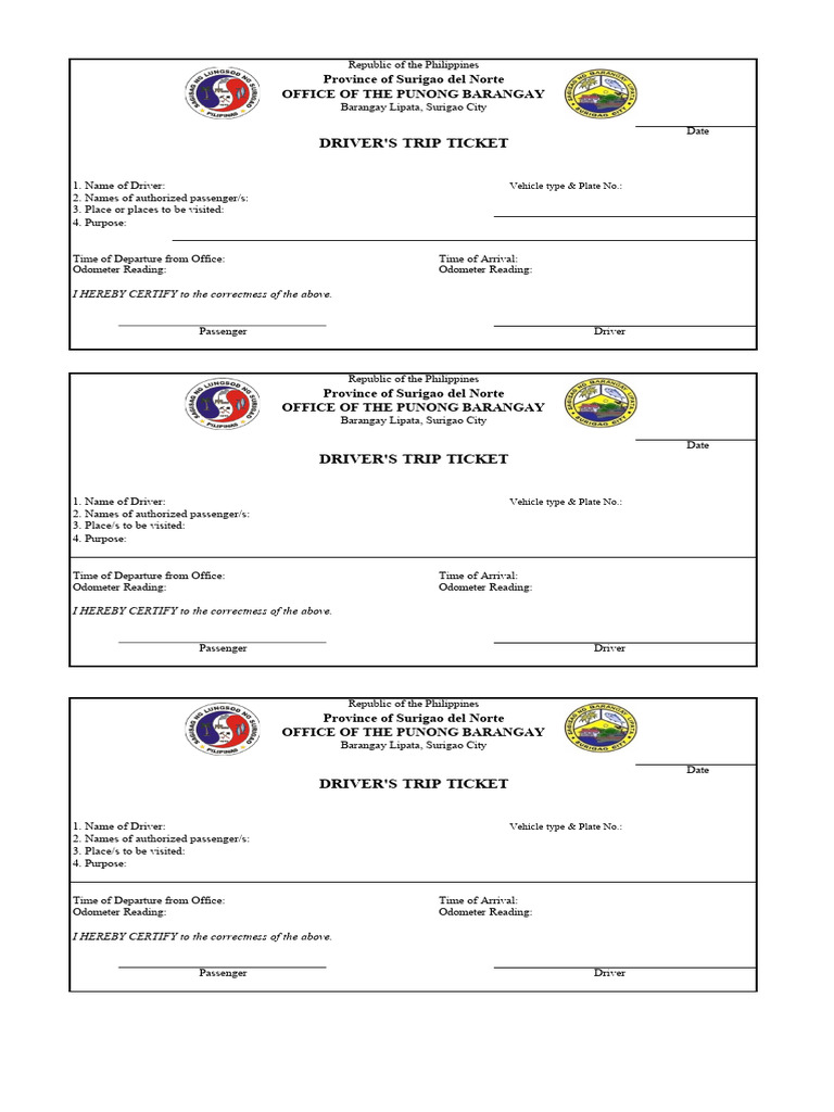 Appendix 13 - Vehicle Trip Ticket | PDF | Transport | Vehicles