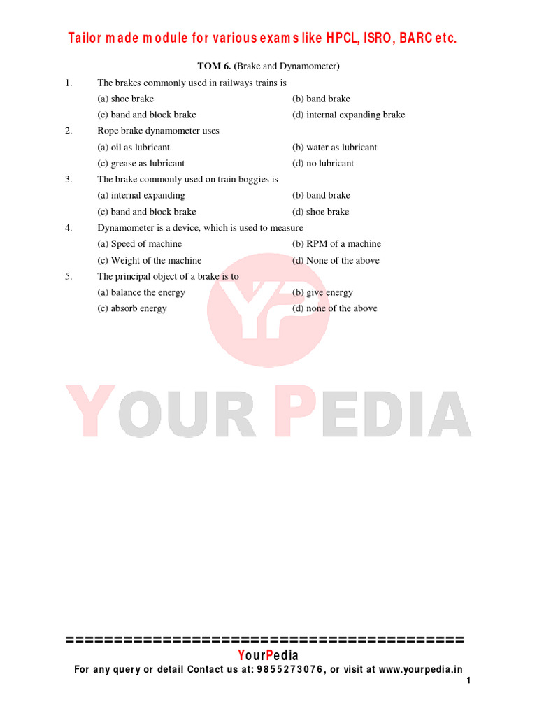 TOM-6Brake and Dynamometer | PDF | Brake | Equipment