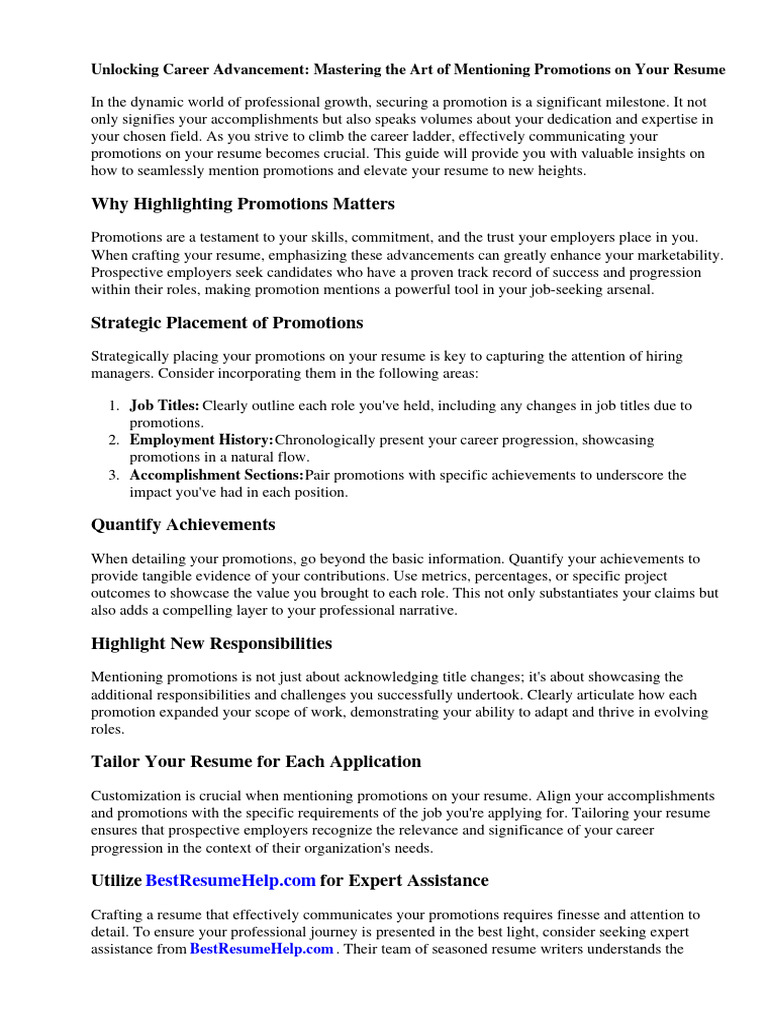 How To Mention Promotion On Resume | PDF | Résumé | Brand