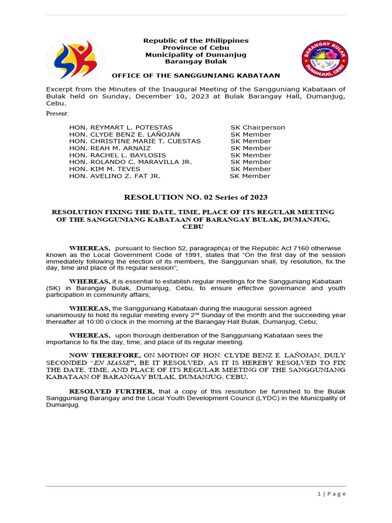 Resolution No. 2 SK Bulak | PDF | Philippines | Youth Organizations
