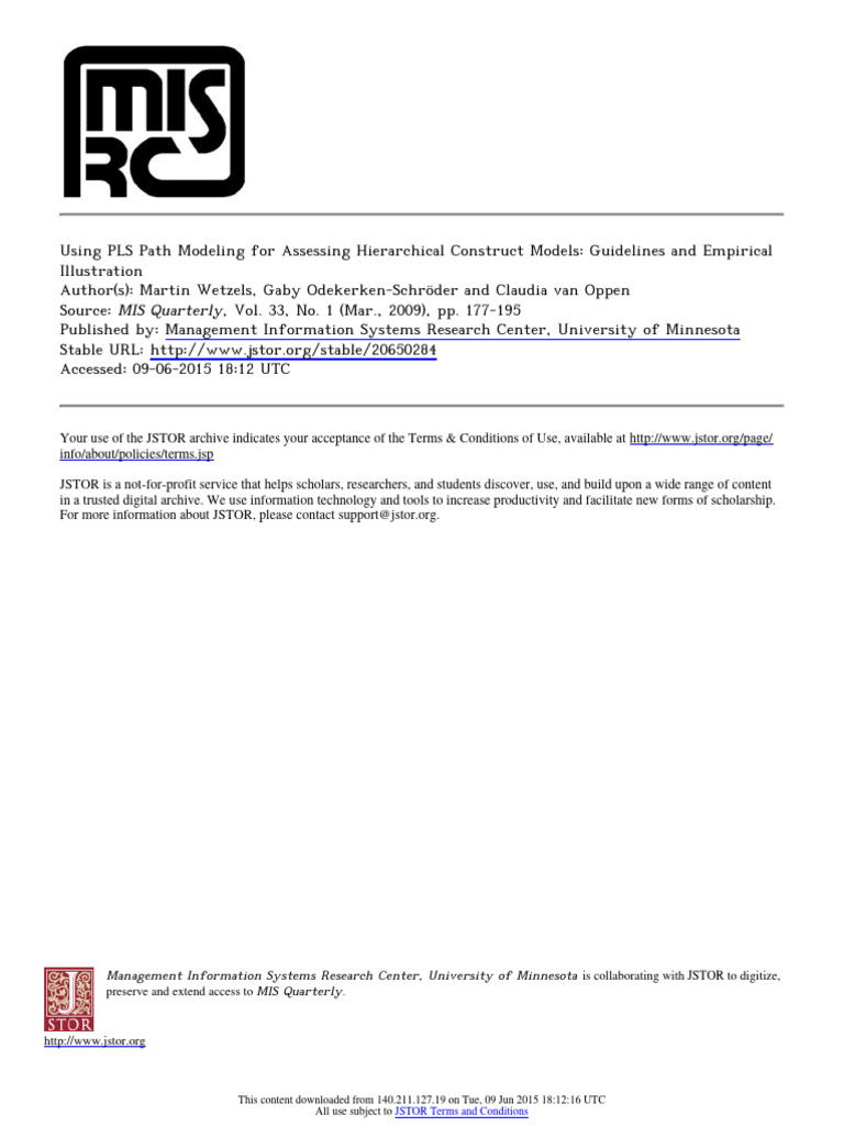 Using PLS Path Modeling For Assesing Hierarchical Construct Models - Wetzels | PDF | Structural ...