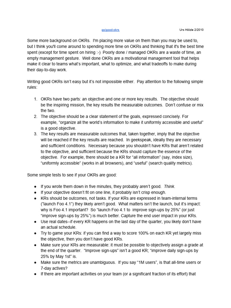 How To Write Good OKRs | PDF How To Write Good OKRs | PDF