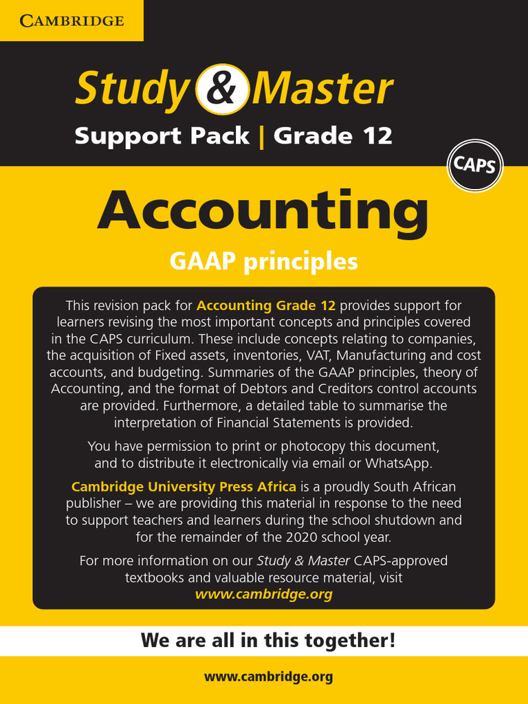 Study Master Gr12 Accounting GAAP Principles | PDF | Expense | Accounting