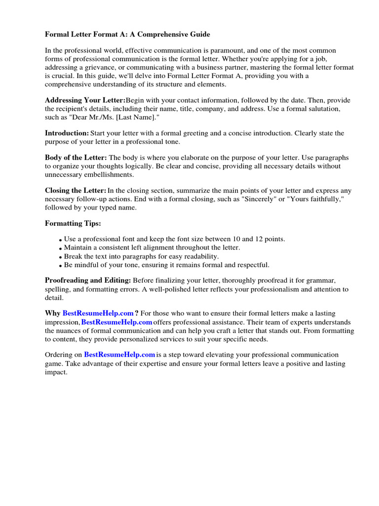 Formal Letter Format Guide | PDF | Communication | Proofreading