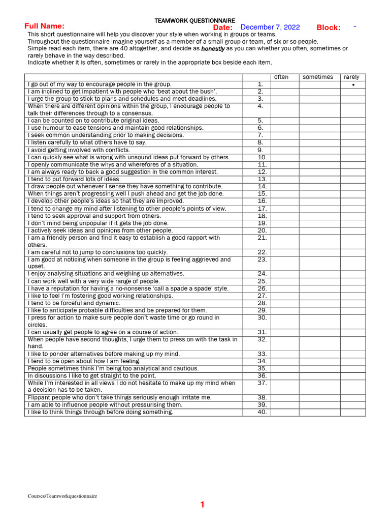 02 01b-Ctps U2 Teamwork Questionnaire (Fillable) | PDF | Psychology ...