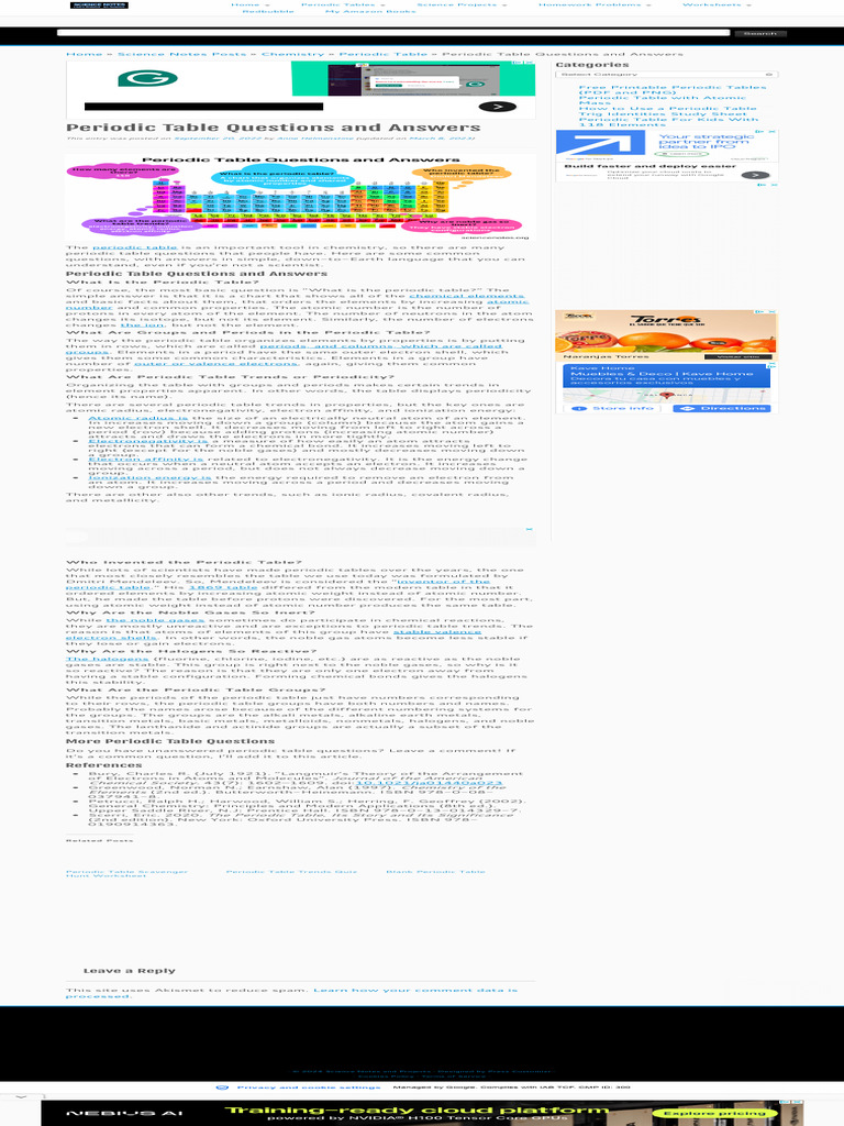 Periodic Table Q&A Guide | PDF | Periodic Table | Chemical Elements