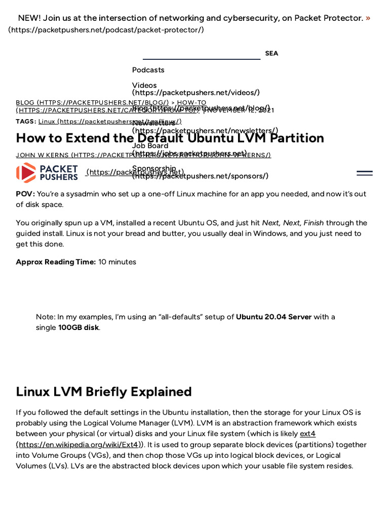 How To Extend The Default Ubuntu Lvm Partition Download Free Pdf File System Operating
