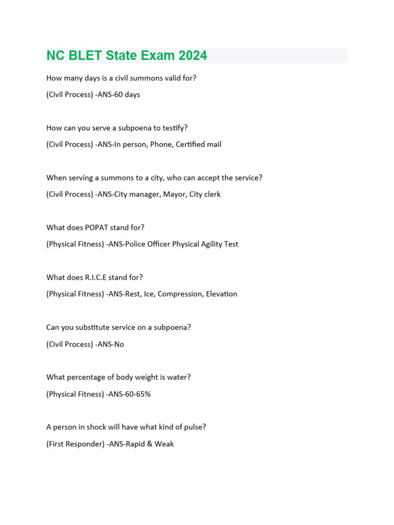 NC BLET State Exam | PDF | Search And Seizure | Arrest