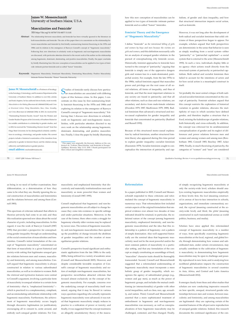 Masculinities and Femicide | PDF | Masculinity | Gender