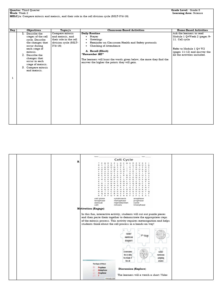 WHLP Q4 Week 2 | PDF | Mitosis | Meiosis