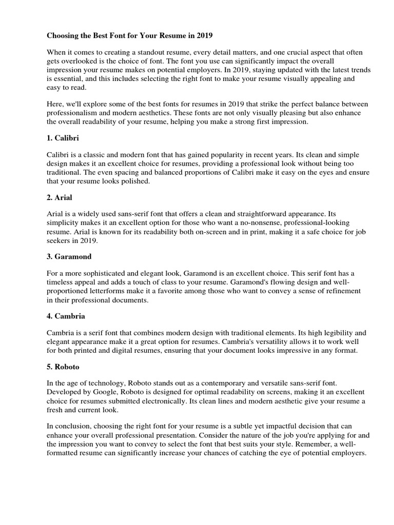 Best Font For Resume 2019 | PDF | Typefaces | Sans Serif