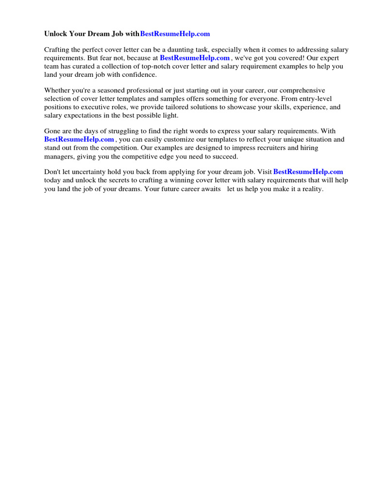 Cover Letter and Salary Requirements Examples | PDF | Salary | Employment