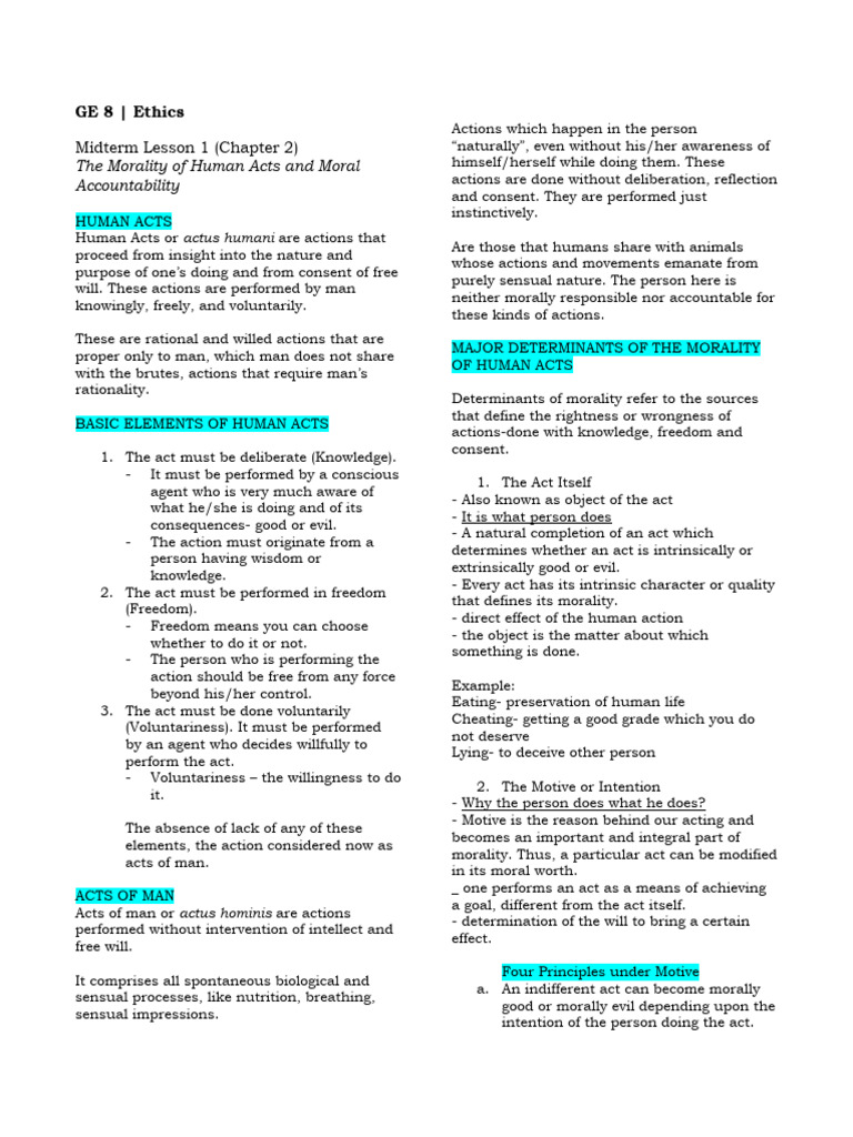 Midterm Reviewer GE 8 Ethics Human Acts and Utilitarianism | PDF | Utilitarianism | Pleasure