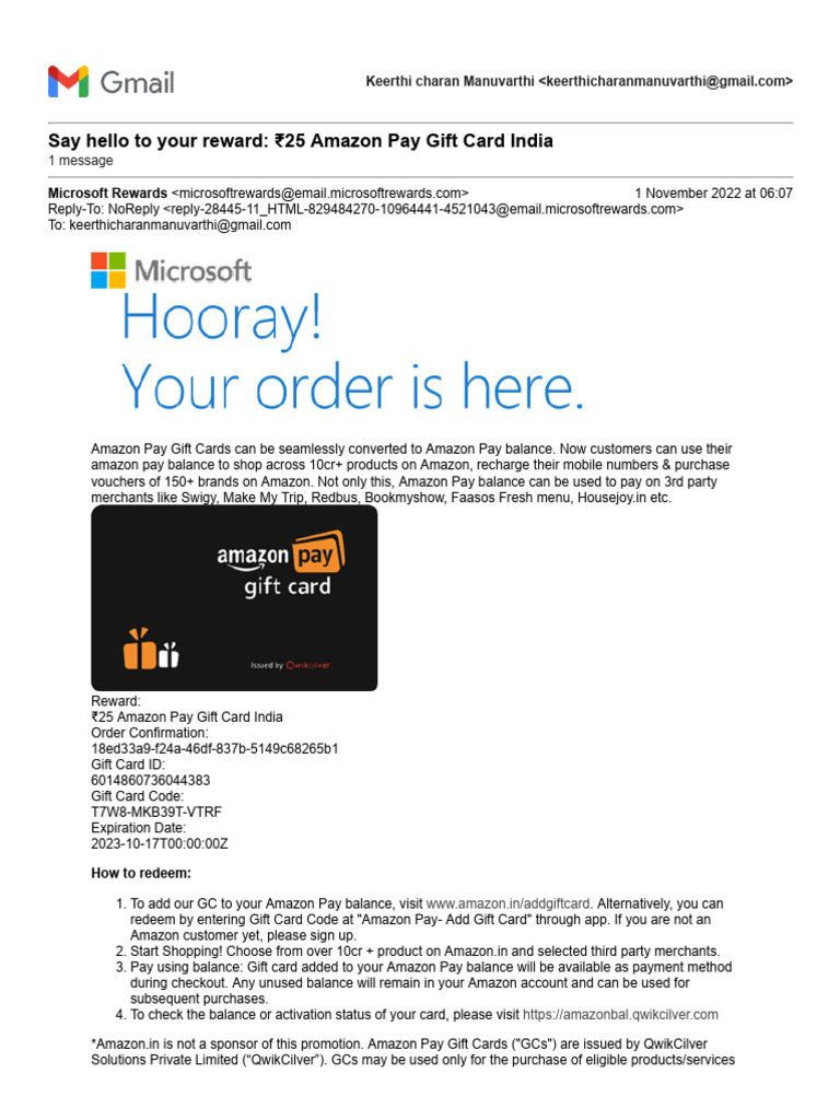 Microsoft 25 Rupees | PDF | Gift Card | Payments