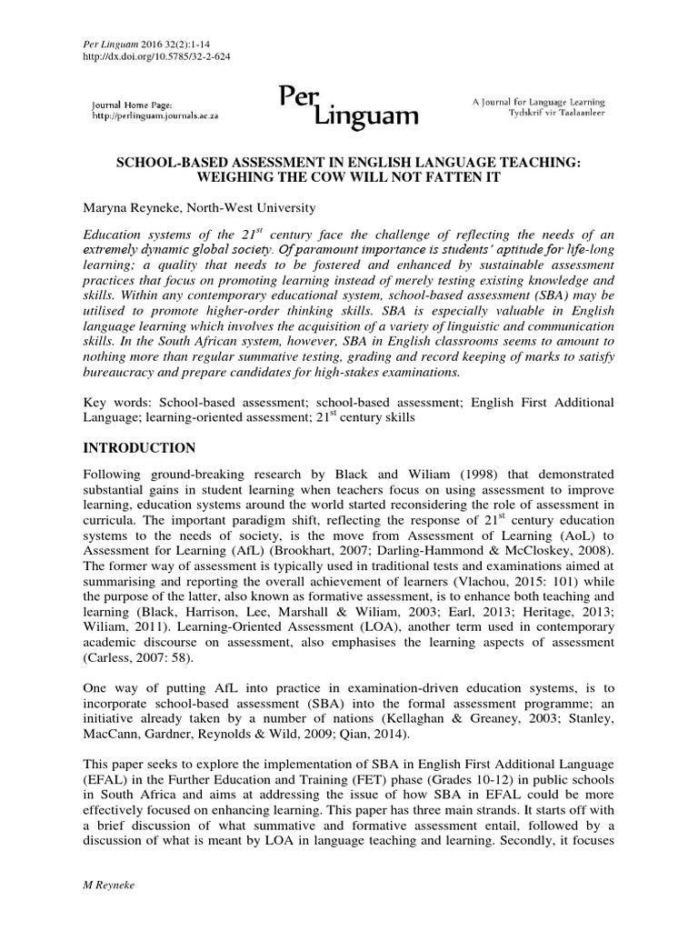 Enhancing School-Based Assessment in EFAL | PDF | Educational ...