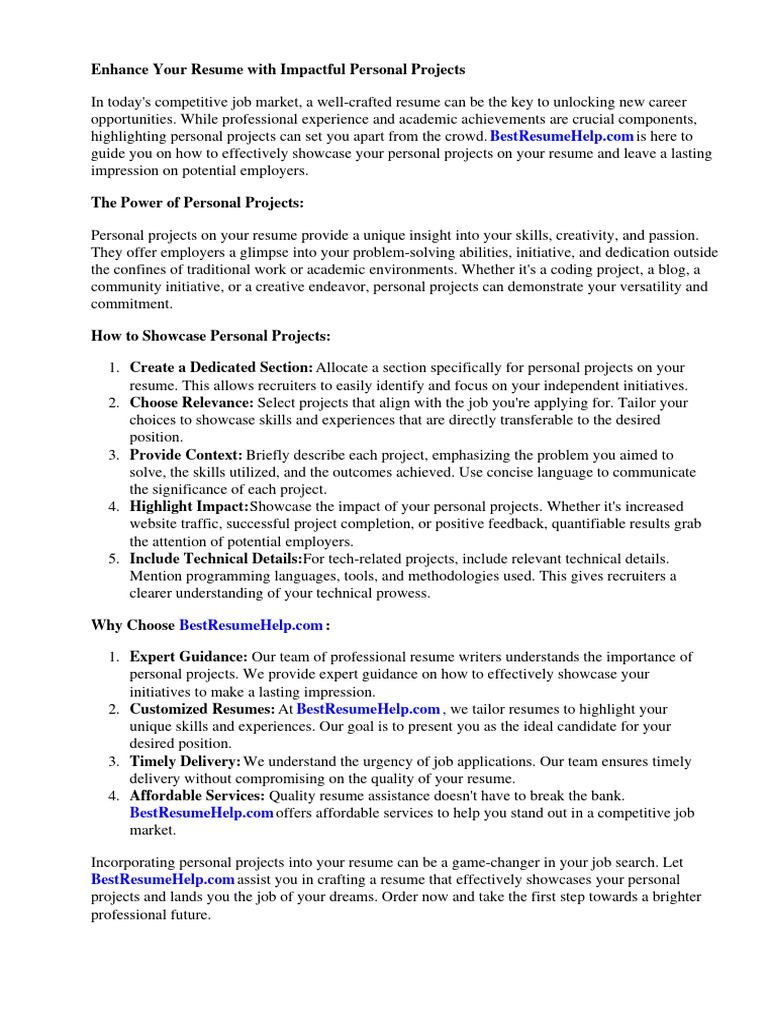 Showcase Personal Projects on Resume | PDF | Résumé | Computer Programming