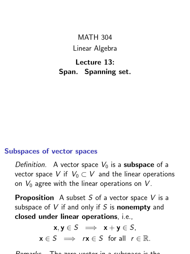 Lect2 03web | PDF | Linear Subspace | Matrix (Mathematics)