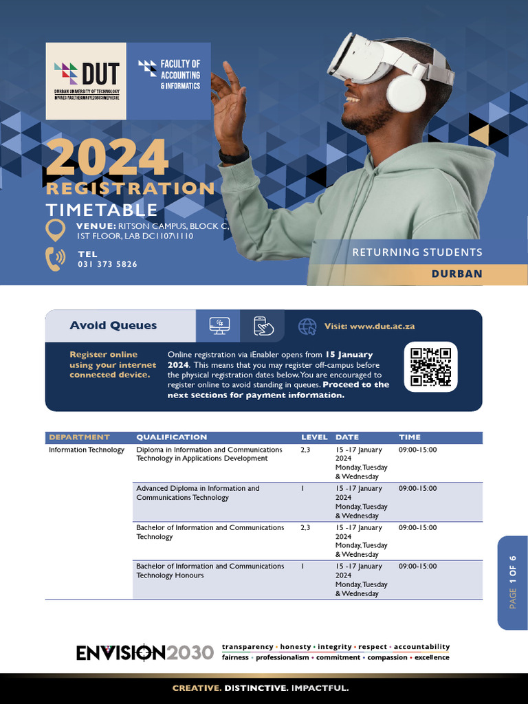 DUT 2024 Registration Timetable | PDF | Diploma | Postgraduate Education