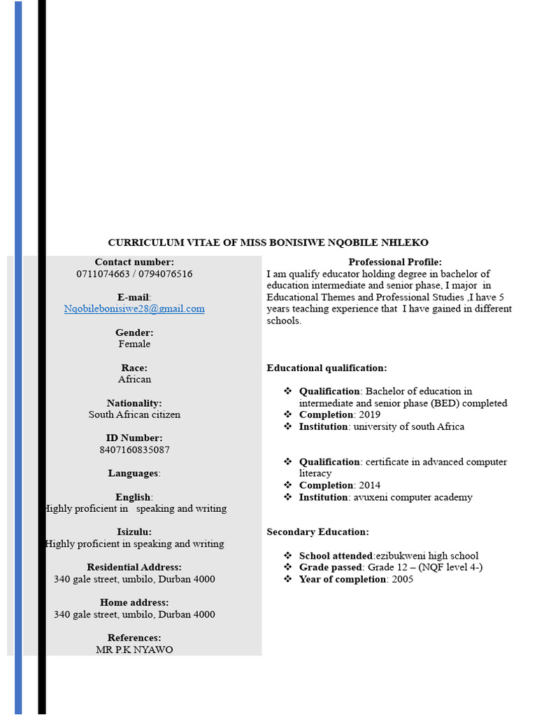Curriculum Vitae of BN Teach | PDF | Schools | Bachelor's Degree