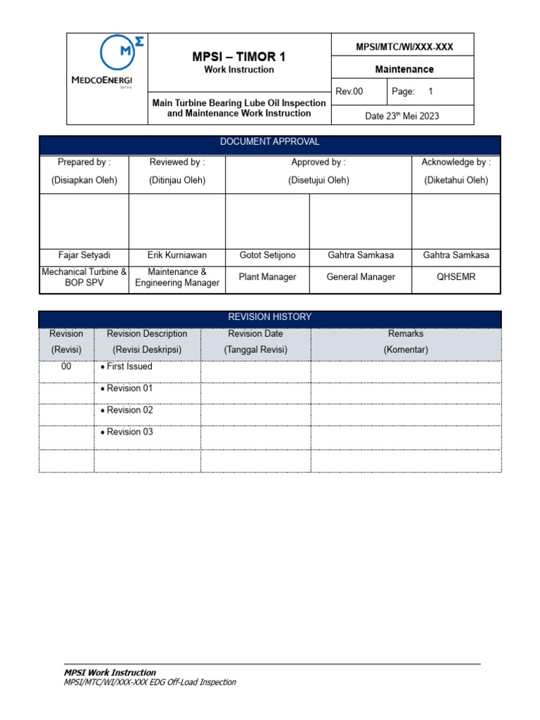 Draft Work Instruction Maintenance Bearing Turbine | PDF | Lubricant ...