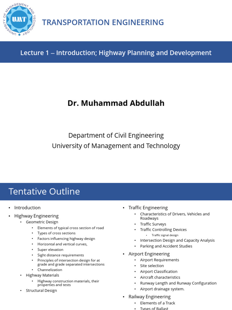 Lecture 1 - Intro and Highway Planning and Development Process | PDF ...