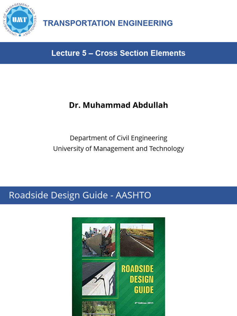 Lecture 5 - Cross Section Elements | PDF | Lane | Traffic