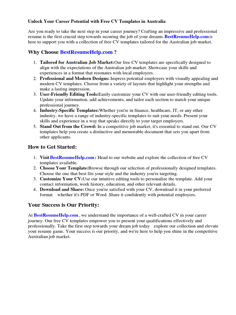 Free Australian CV Templates Guide | PDF | Résumé