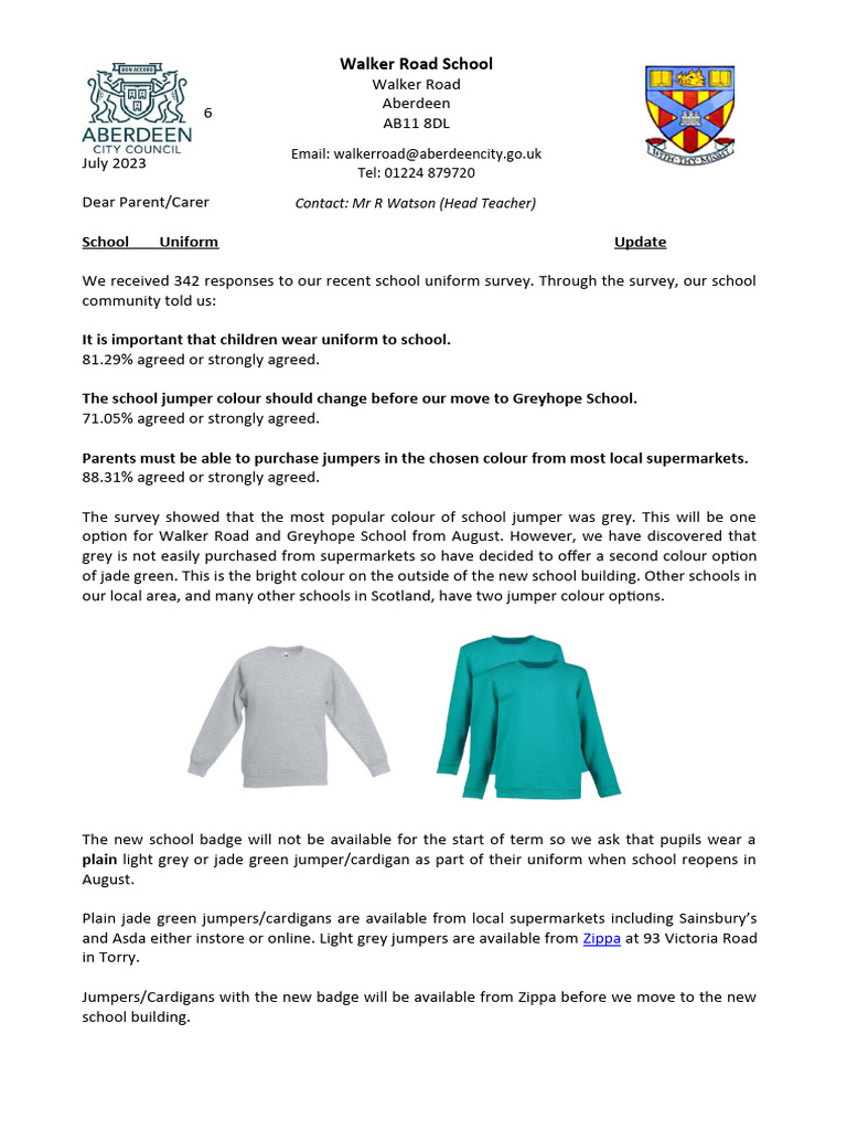 Walker Road School: Email: Walkerroad@aberdeencity - Go.uk Tel: 01224 ...