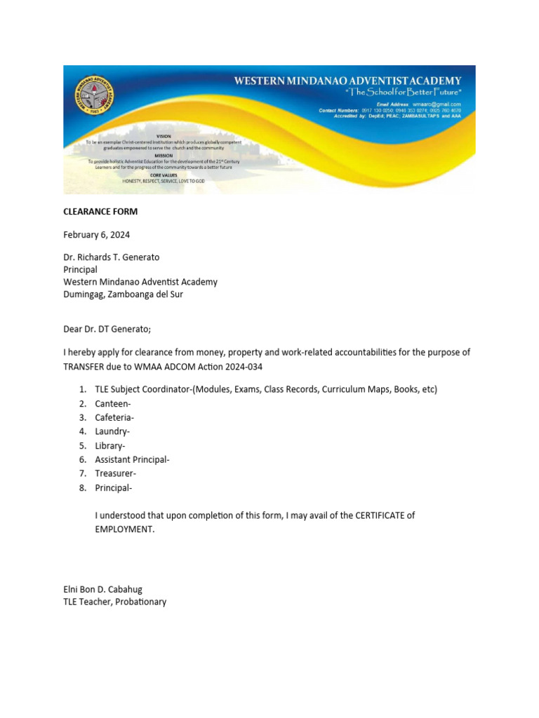 Clearance Form - Teachers 2023-2024 | PDF