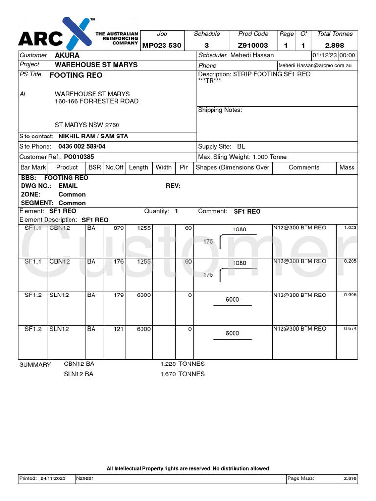 Call - Off - MP023 - 530 - Z91-0003 - Footing Reo | PDF