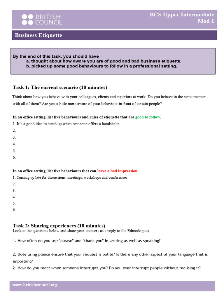 01 Business Etiquette | PDF | Etiquette | Communication