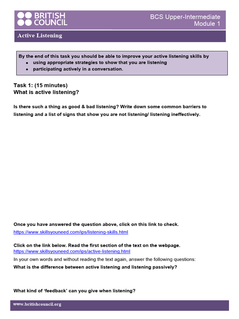 01 Active Listening | Download Free PDF | Cognitive Science | Human ... 01 Active Listening | Download Free PDF | Cognitive Science | Human ...