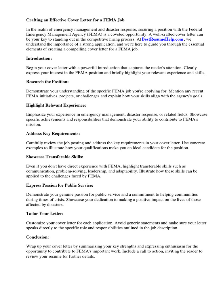 Cover Letter For Fema Job | PDF | Emergency Management | Federal ...