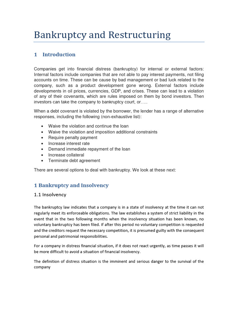 NT 4 Bankruptcy and Restructuring | PDF | Bankruptcy | Equity (Finance)