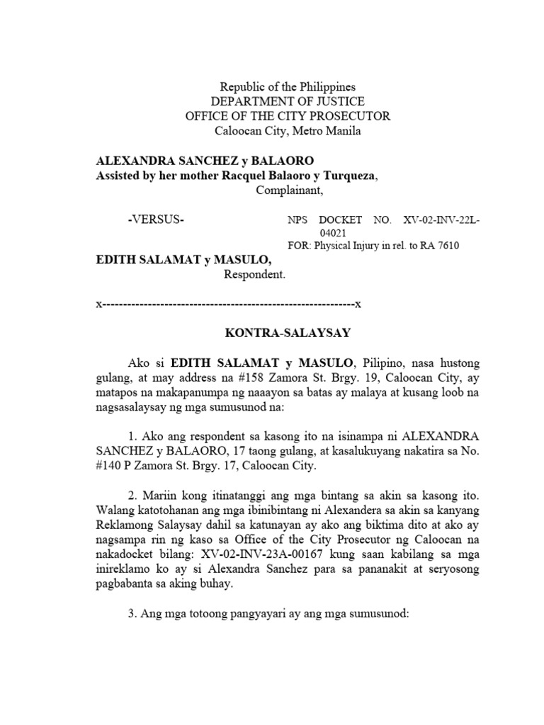 Kontra Salaysay Editha | PDF