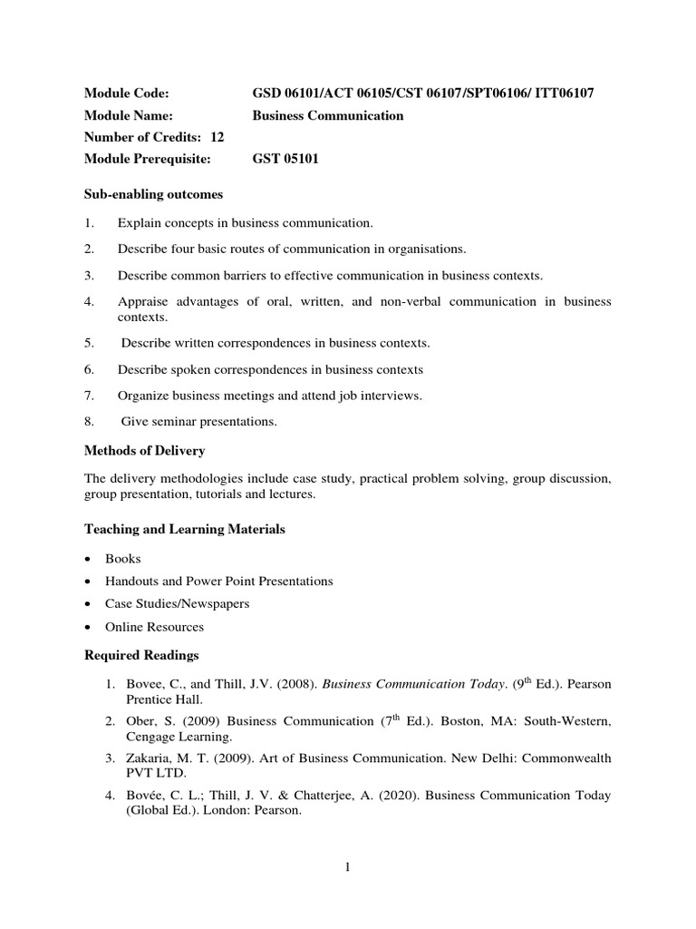 Business Communication Module 2023 - 2024 | PDF | Communication ...