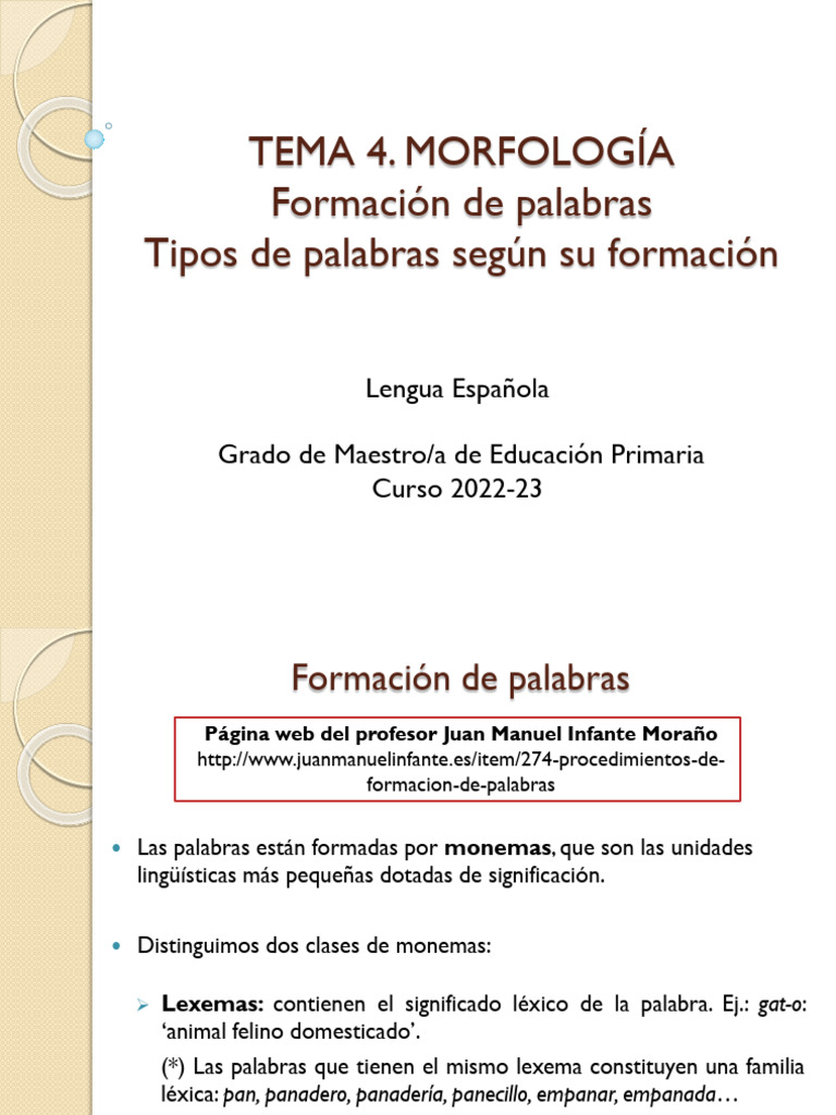 Formación de Palabras en Español | PDF | Palabra | Numero Gramatical