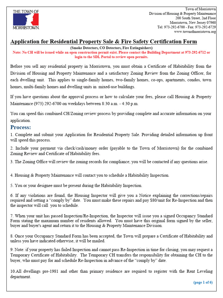 Residental Property Sale App Fire Safety Cert Form PDF | PDF | Basement ...
