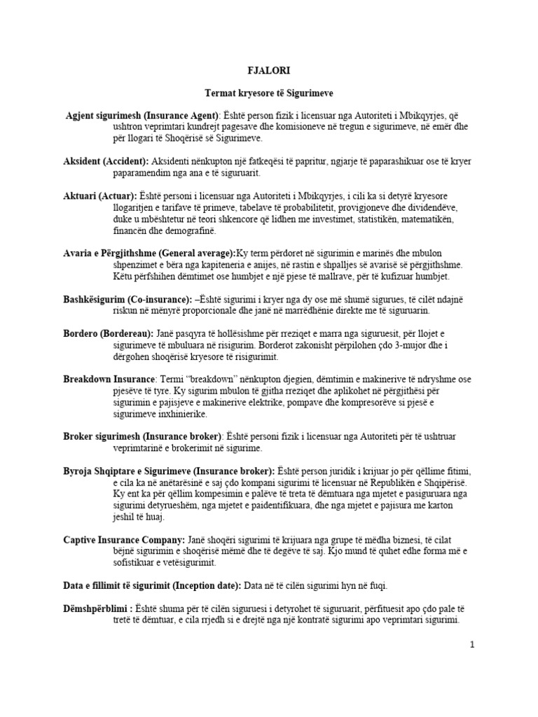 FJALORI I Termave Te Sigurimit | PDF