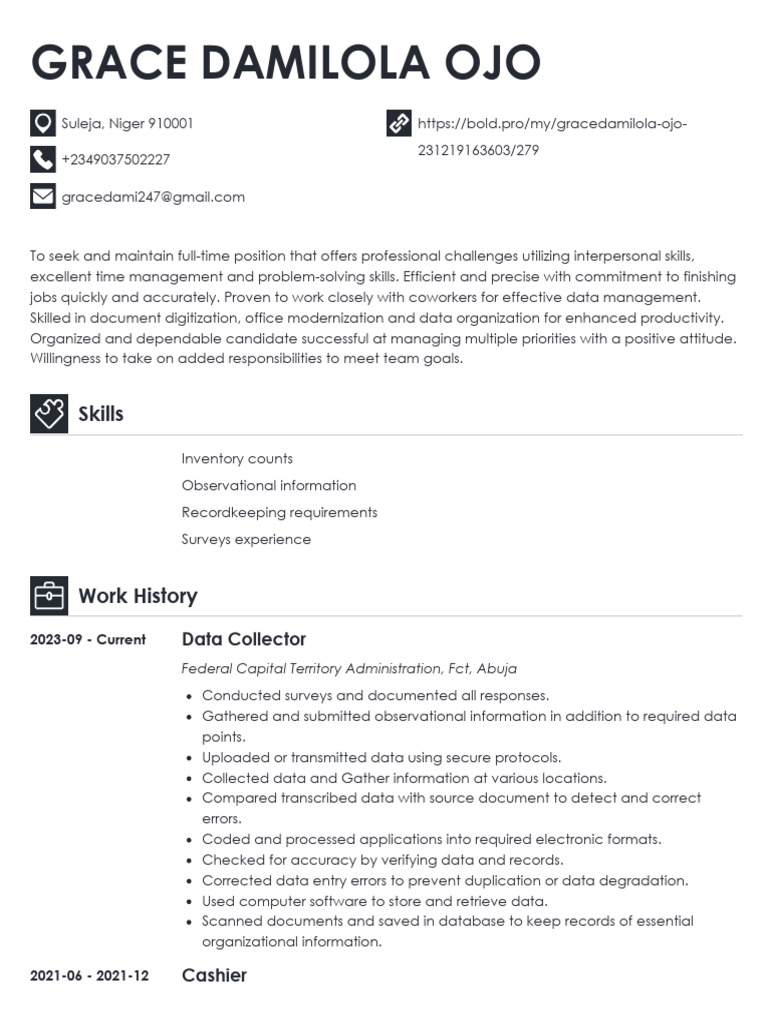 GRACE DAMILOLA - OJO - Resume - 3 | PDF | Data | Teachers