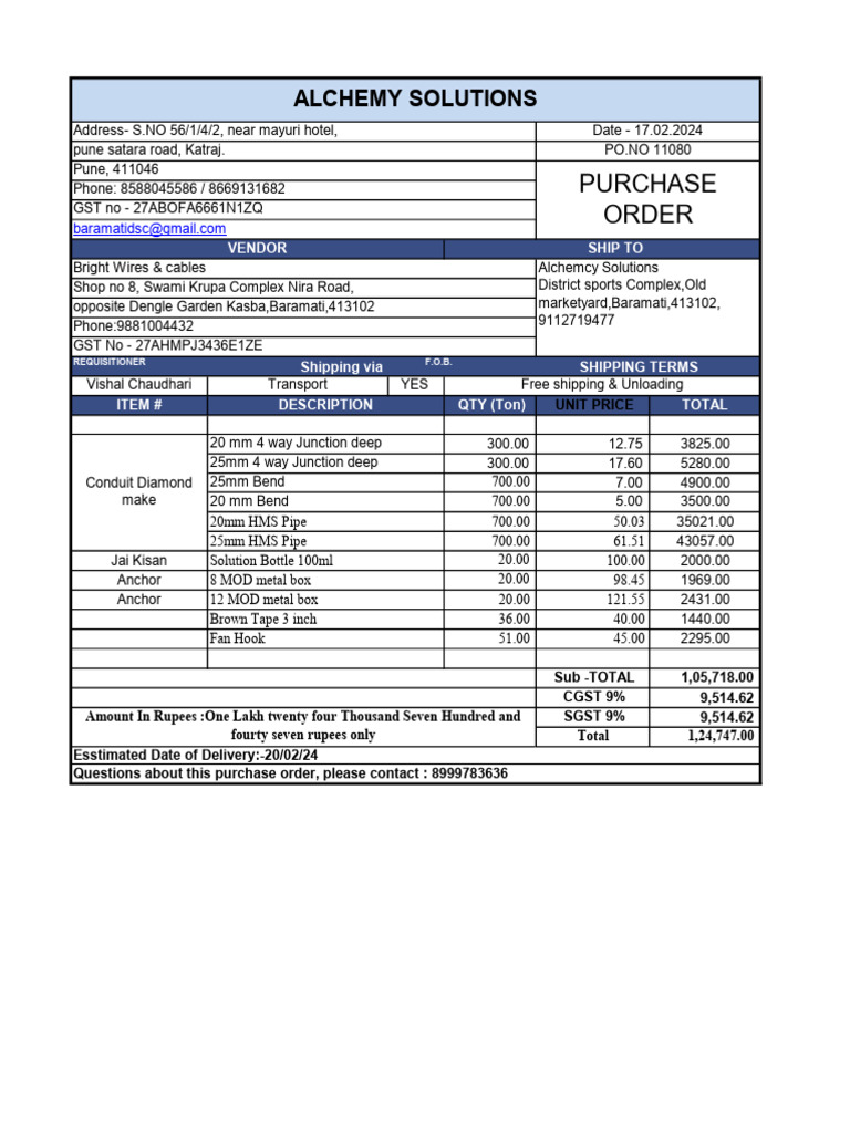 PO 11080 - Electrical 3rd Slab | PDF
