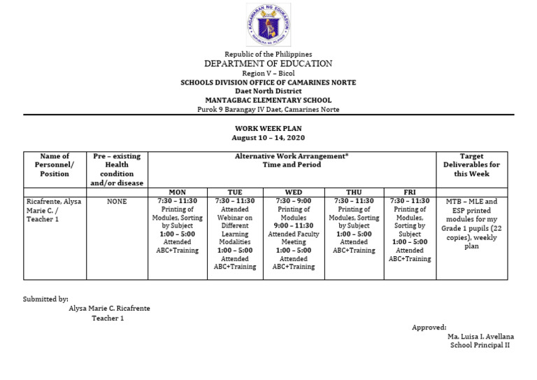 Work Week Plan | PDF | Philippines