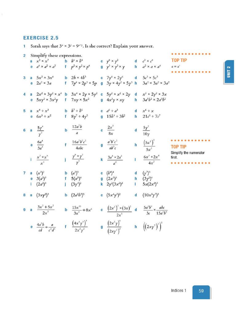 Exe 2.5 and 2.6 Law of Indices | PDF