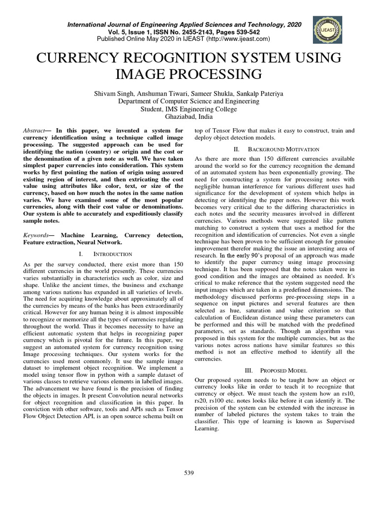 Currency Recognition System Using Image | Download Free PDF | Artificial Neural Network | Computing